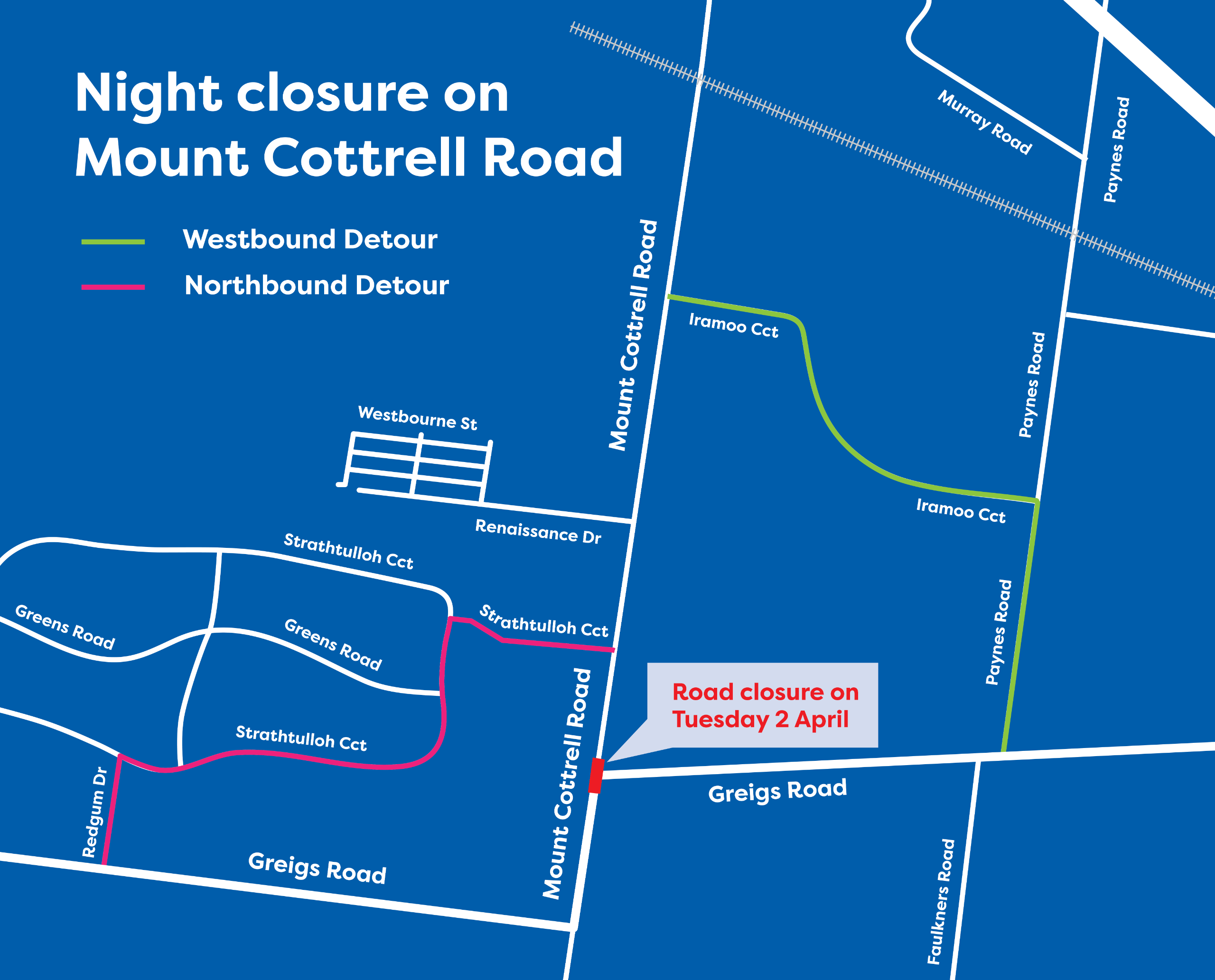 Roundabout at Greigs Road and Mount Cottrell Road, Thornhill Park ...