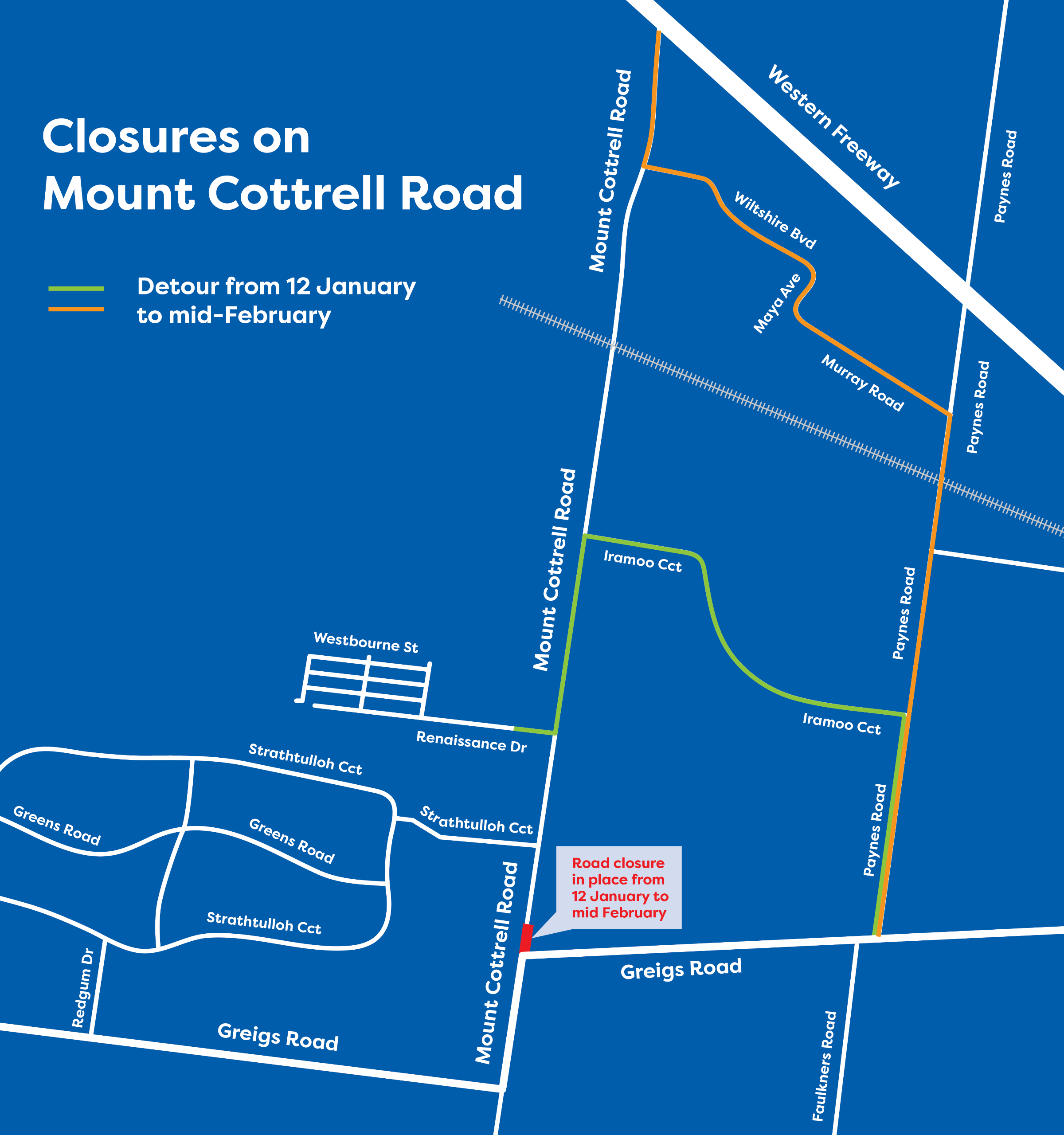 Roundabout at Greigs Road and Mount Cottrell Road, Thornhill Park ...